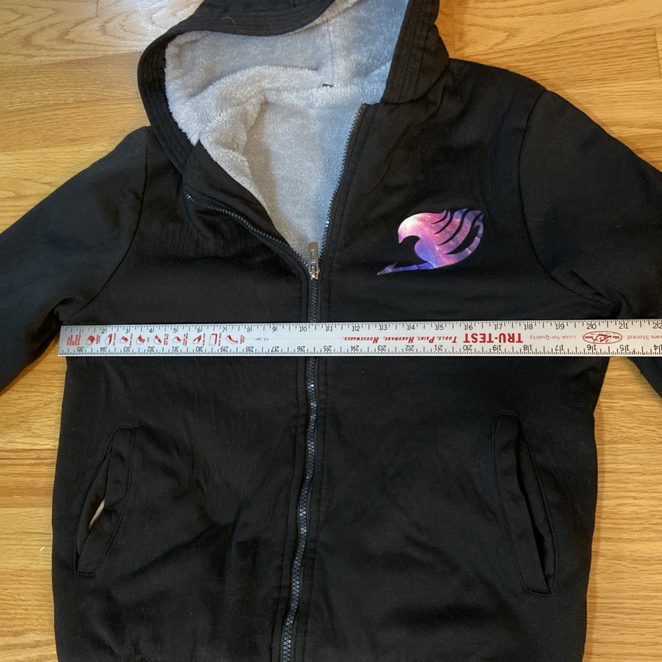 FAIRY TAIL Manga Jacket Coat Black Fuzzy Inside Warm Zips Up, Juniors ...