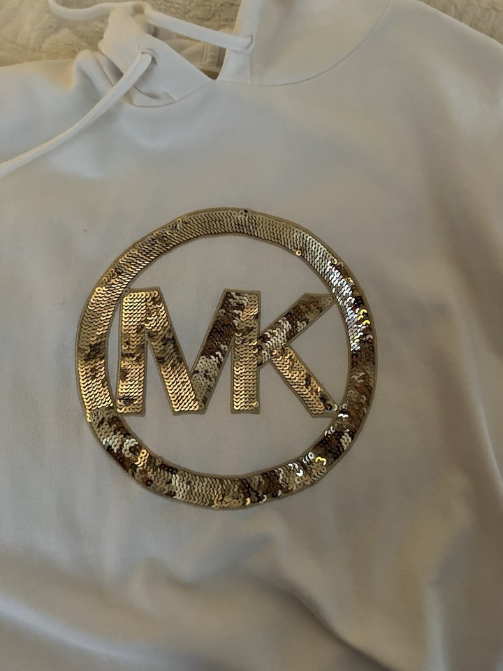 MICHAEL KORS Bling Bright White Gold Stud Logo Hoodie Sz M NWT | eBay