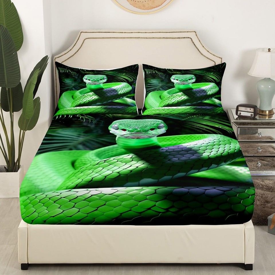 Snake Sheet Sets Full, Green Snake Bed Sheets For Kids Boys Teens Man ...