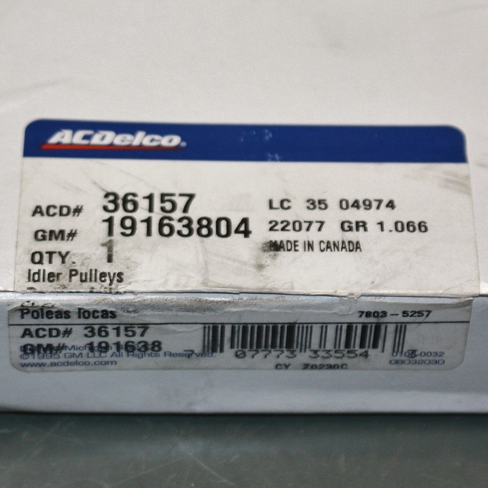 AC Delco Belt Idler Pulley 36157, OEM GM 19163804, Van E250 E350 E450 ...