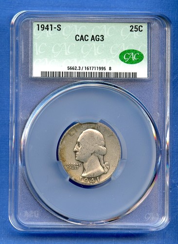 1941 S CAC AG3 Washington Quarter 25c US Mint Coin Silver 1941-S AG-03 ...