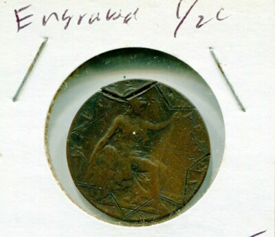 1913 Georgivs Penny Engraved Stamped Coin Art V DEI GRA BRITT OMN REX ...