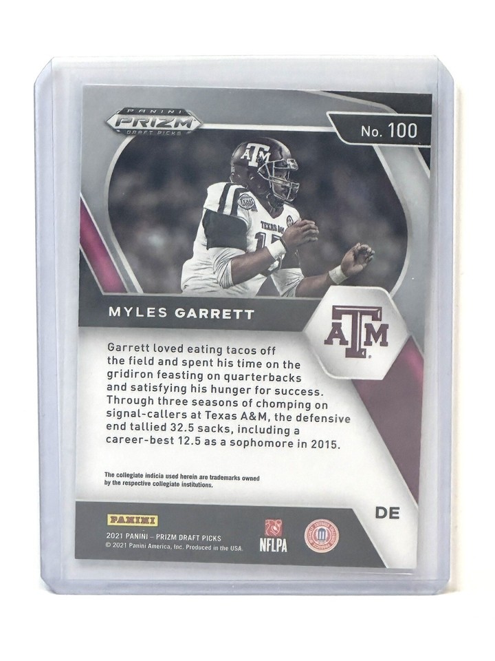 Myles Garrett 2021 Prizm Draft Picks Football Chrome Card #100 Texas A ...
