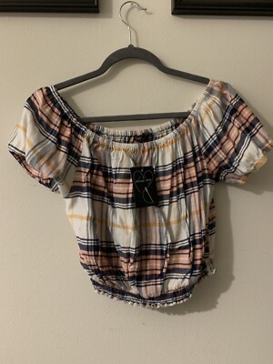 Thread Story Sz L off Shoulder Crop Top Cotton Casual Top Shirt | eBay