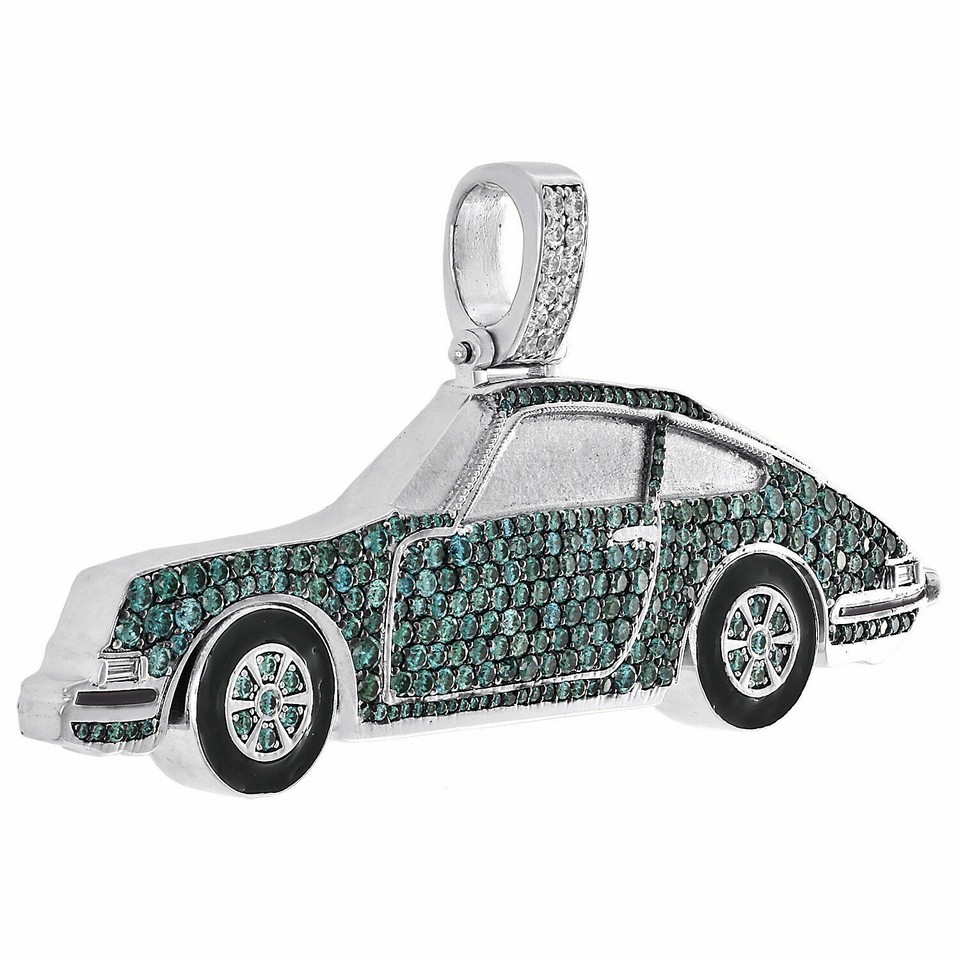 4.65 Ct Simulated Sapphire Porsche Carrera Car Charm Pendant 925 ...