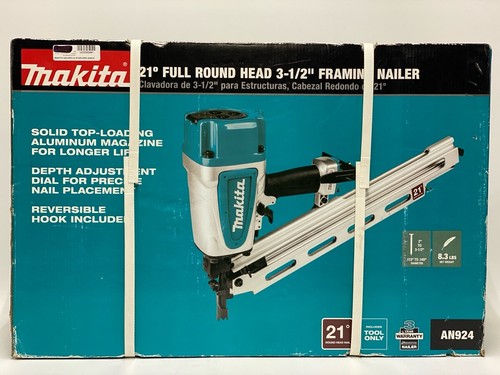 MAKITA AN924 21º FULL ROUND HEAD PLASTIC COLLATED 3-1/2" FRAMING NAI ...