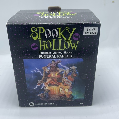 Spooky Hollow Lighted Halloween Decor Porcelain Funeral Parlor | eBay