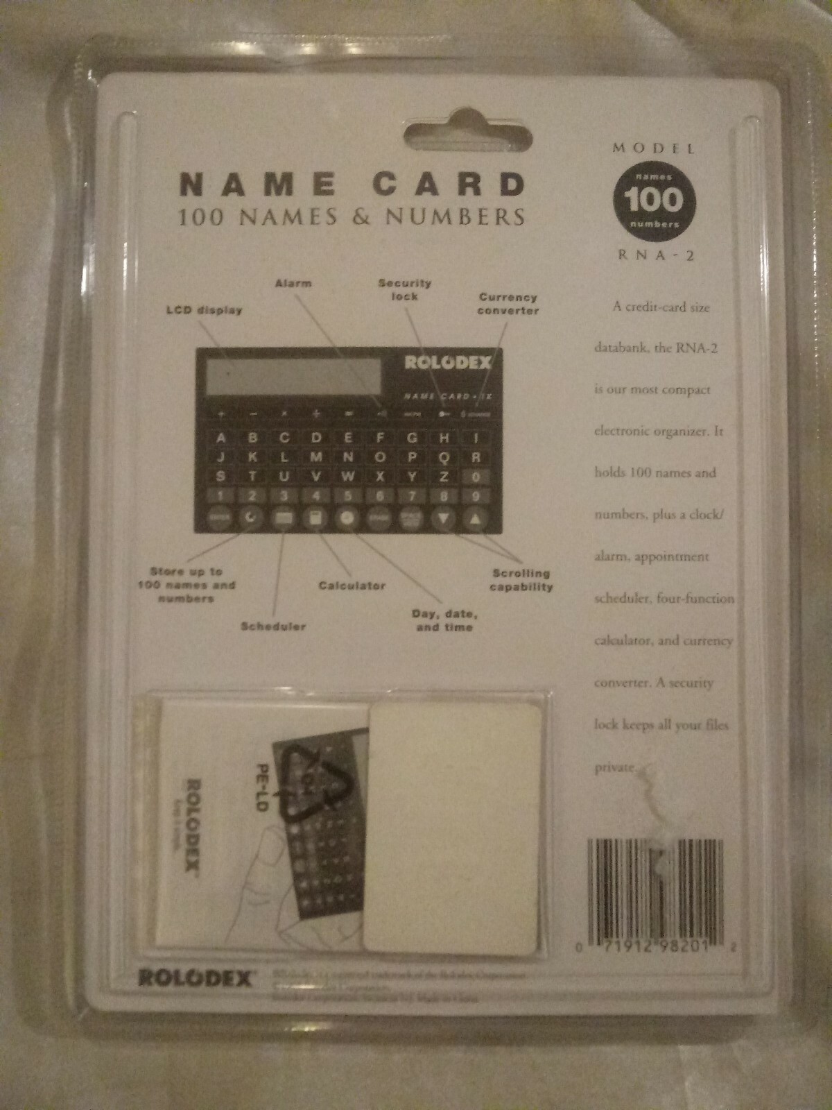 VINTAGE 1993 ROLODEX NAME CARD 100 RNA-2 ELECTRONIC POCKET NAME/NUMBERS ...