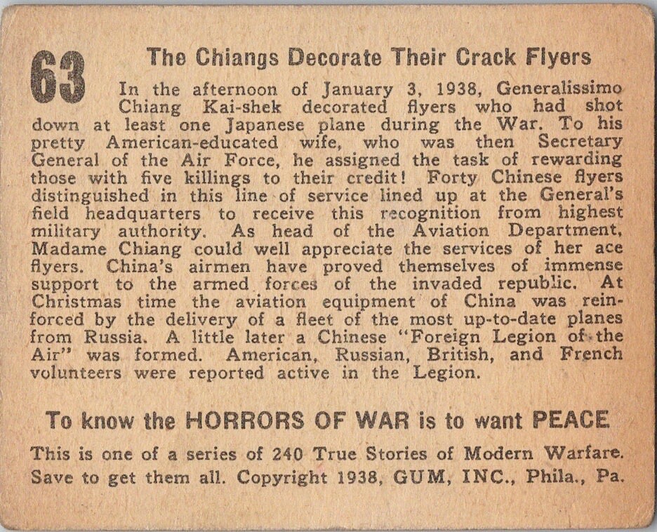 1938 Horrors Of War #63 The Chiangs Decorate Their Crack Flyers | eBay