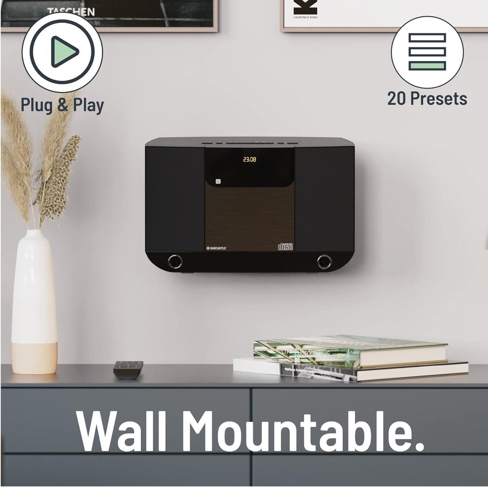Wall Mountable CD Player with Bluetooth | Compact 40W Hi-Fi Stereo ...
