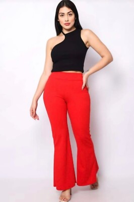 Alexandra Dash Women Pants Size S Red Flared Style New Pull Up Elastic ...