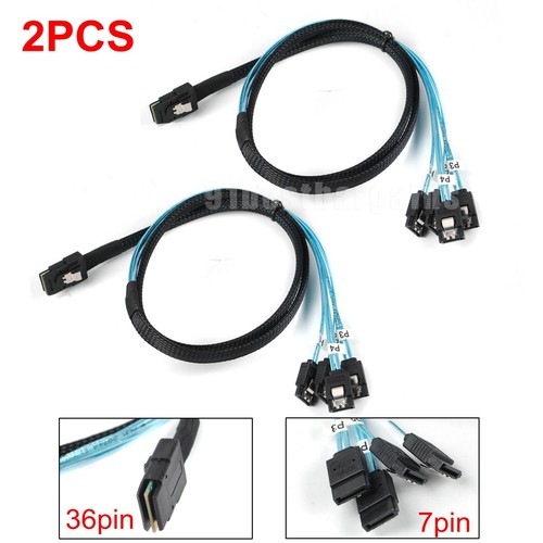 2x Mini SAS to 4 SATA SFF-8087 Multi-Lane Forward Breakout Splitter ...