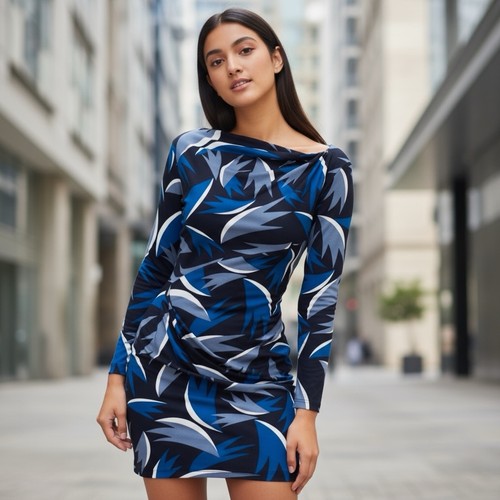 Diane Von Furstenberg Jarely Womens 4 100% Silk Long Sleeve Geometric ...