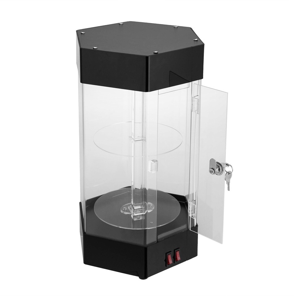 Electric Rotating Acrylic Clear Hexagonal Display Case With 2 LED ...