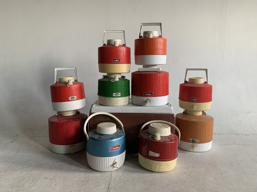 Vintage Coleman Thermos Cooler Diamond Metal Green Red Orange Blue Lot ...