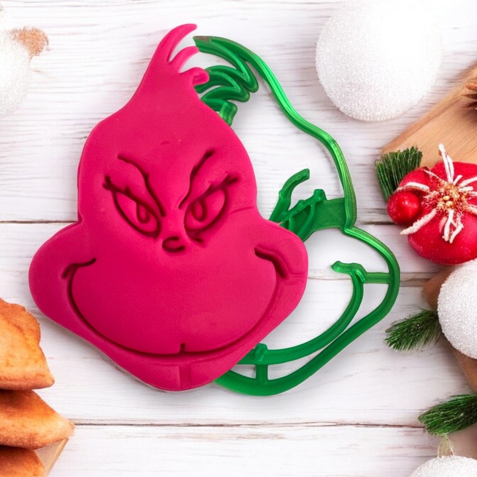 3D Printed Grinch Face Cookie Cutter – 4″×3″ Christmas Baking Tool Made ...