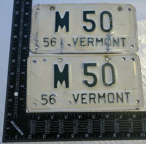 1956 56 VERMONT VT LICENSE PLATE MOTORCYCLE MC TAG #M50 PAIR SET | eBay