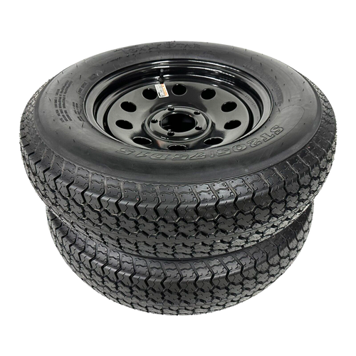 2-PK Trailer Tire on Rim ST205/75D15 LRC Black Modular Wheel 5x5" Bolt ...