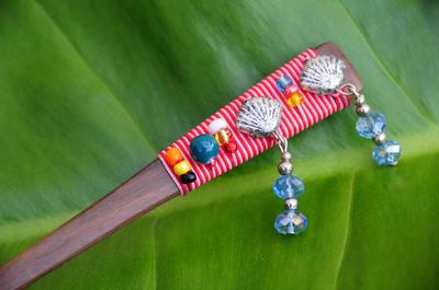 FUNKY wooden HAIR STICK PICK PIN cute beads Dingle Dangle Sono wood ...