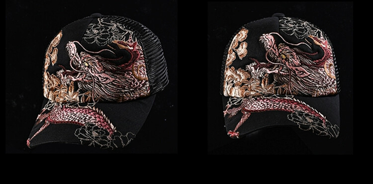 Mens Trucker Mesh Cap Japanese Pattern Embroidery Dragon Tiger Phoenix ...