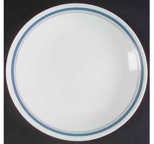 2 Corelle Indigo 10 1/4" Dinner Plates White With Blue Gray Stripes ...