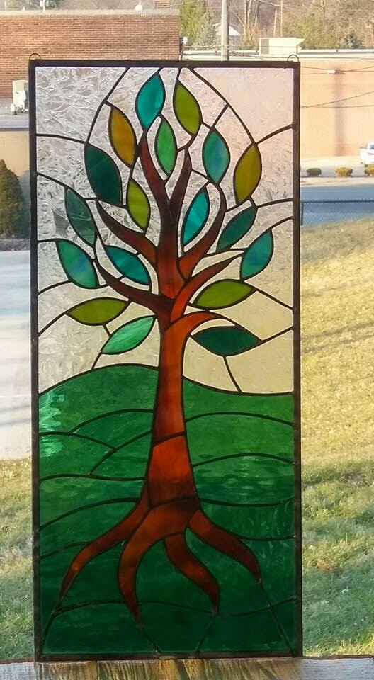 Stained Glass TREE OF LIFE window panel Studio Hand Crafted USA | eBay