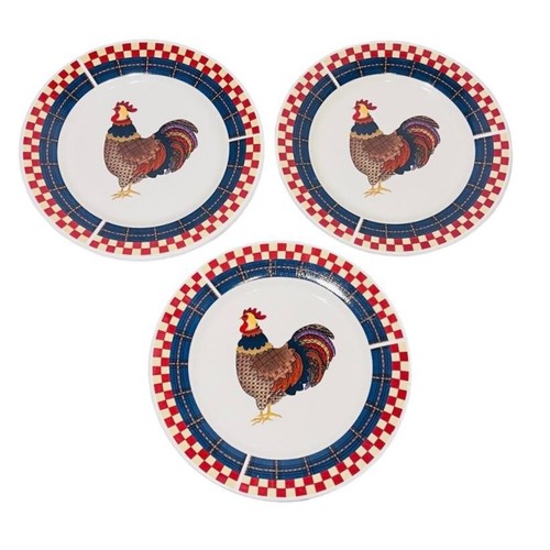 Vtg 2000 3 Calico Rooster Plates Majestic Ware Stoneware Oneida Leslie ...