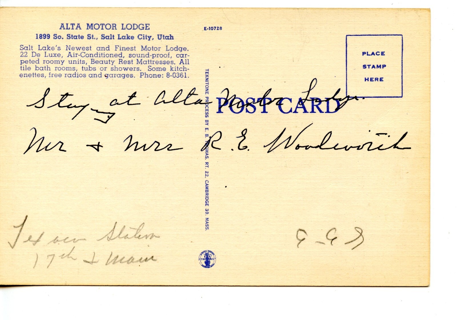 Alta Motor Lodge-Motel-Salt Lake City-Utah-Vintage Linen Advertising ...
