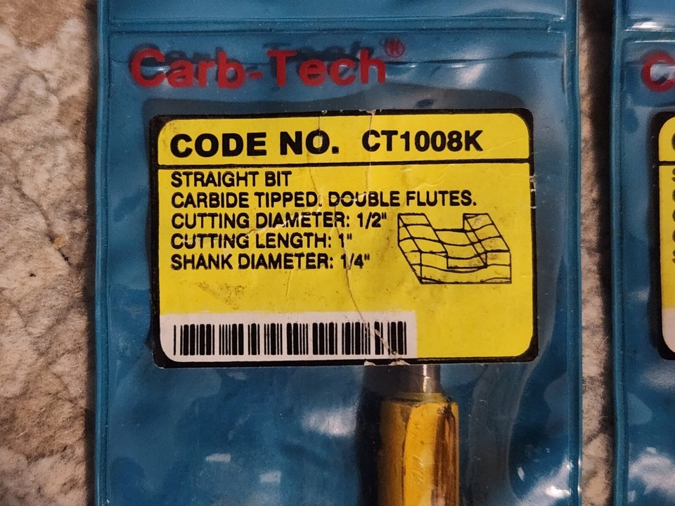 (2) CARB TECH ROUTER CARBIDE TIPPED DOUBLE FLUTES STRAIGHT BIT ( NEW ...