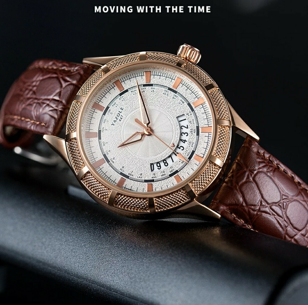 YAZOLE Men Quartz Watch. 45mm Luxury Waterproof Leather belt Calendar ...
