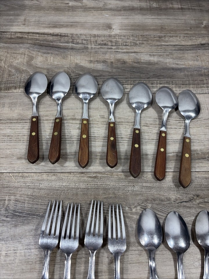 Vintage Washington Forge Town & Country Stainless Wood Handle Flatware ...