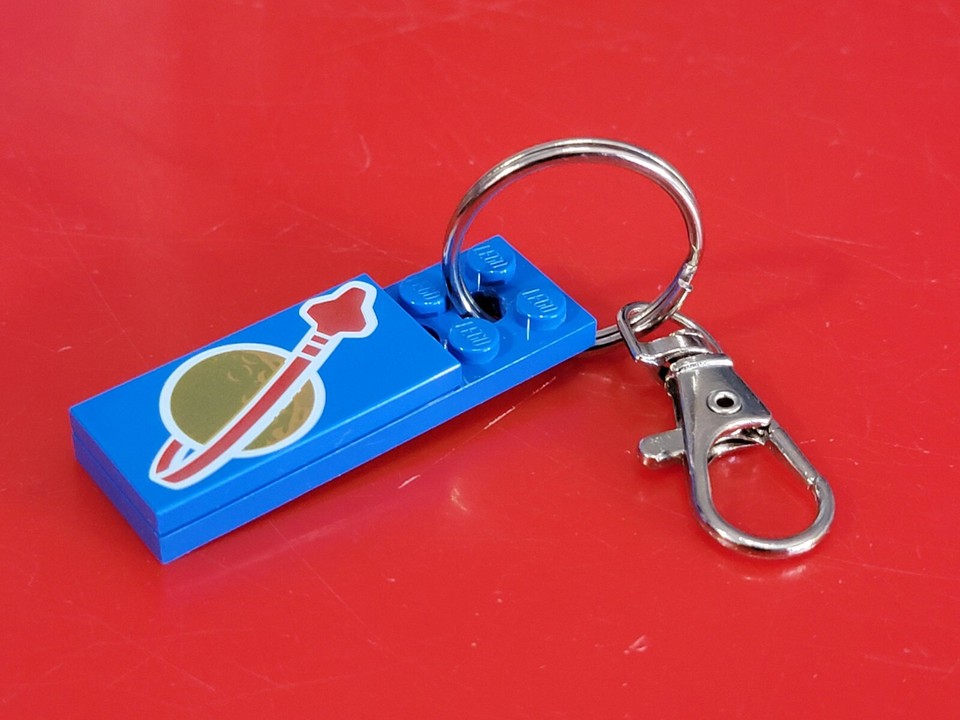 Lego Keychain Classic Space Logo 2x6 Blue Vintage Astronaut Moon Gold ...
