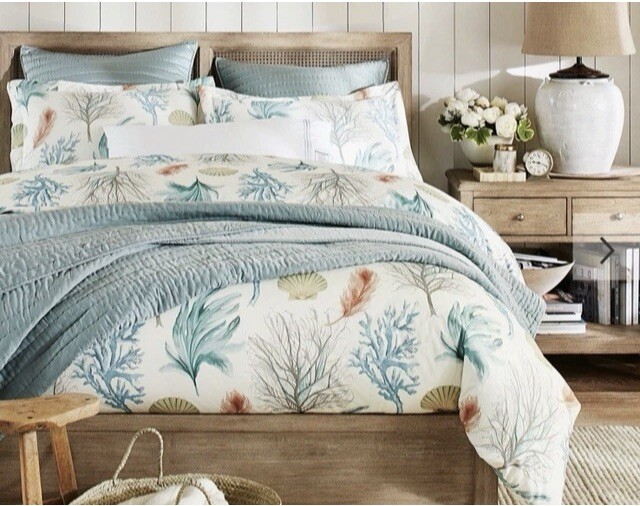 Pottery Barn Del Mar Coastal King Duvet Cover with 2 Pillow Shams Coral ...