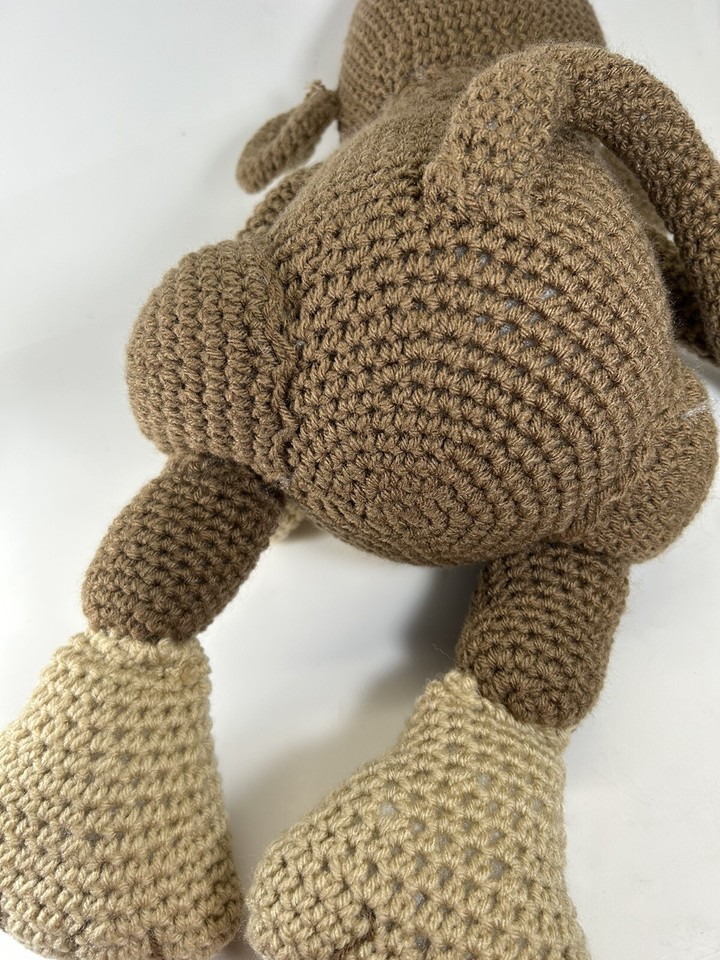 Large Crochet Monkey 16" Big Ears & Curly Tail Stuffed Handmade Crochet ...
