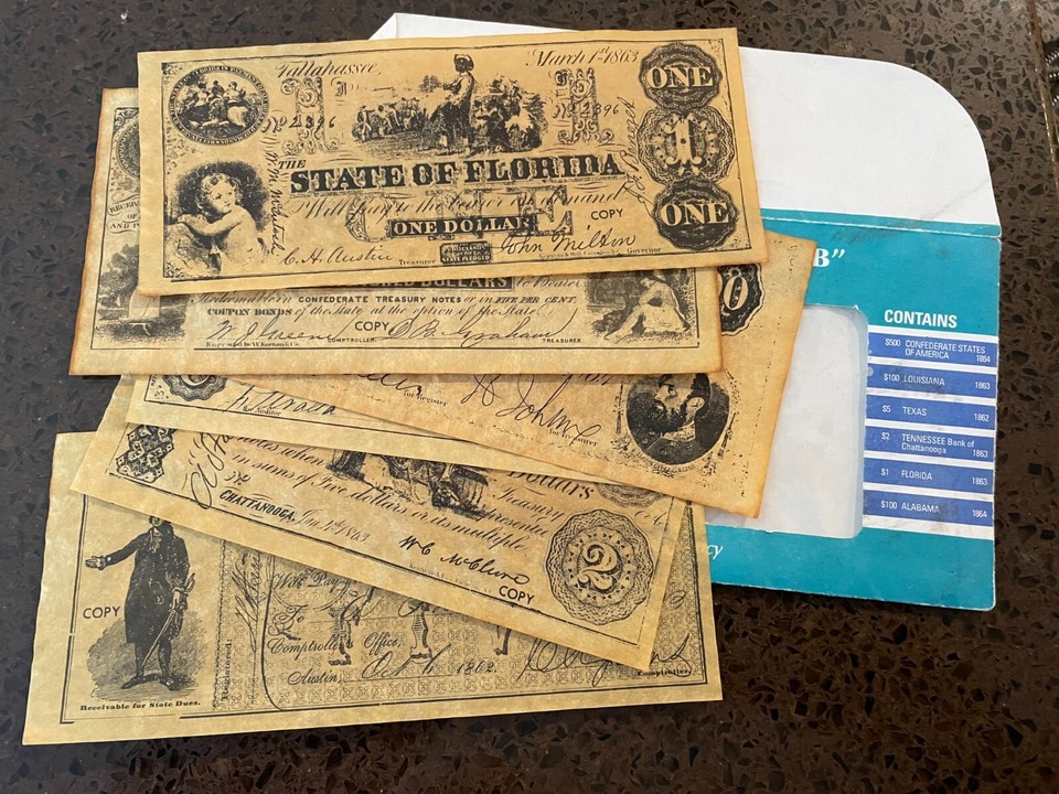 Confederate Currency Antiqued Reproductions Paper Replicas Set A and B ...