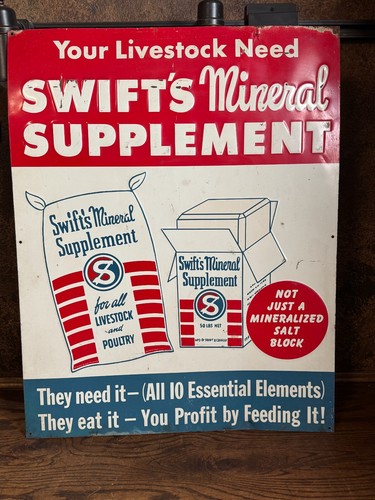 Antique Swift Livestock Mineral Feed Store Metal Sign Vintage Farm ...