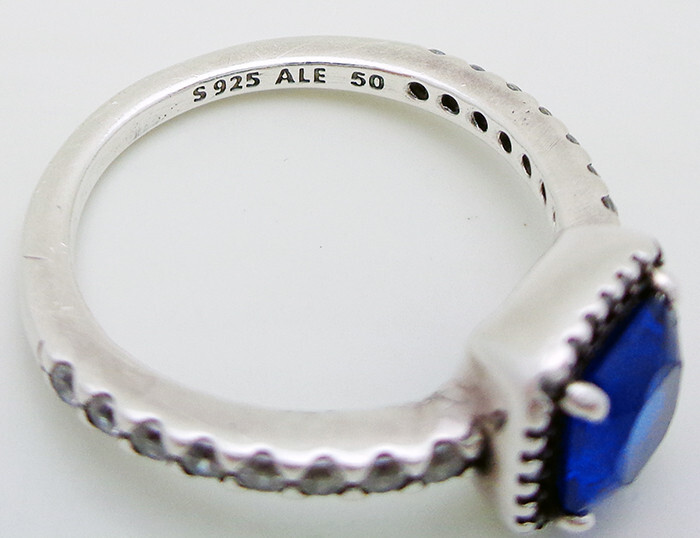 Pandora Blue Square Sparkle Halo Ring in Sterling Silver Size 5.25 ...