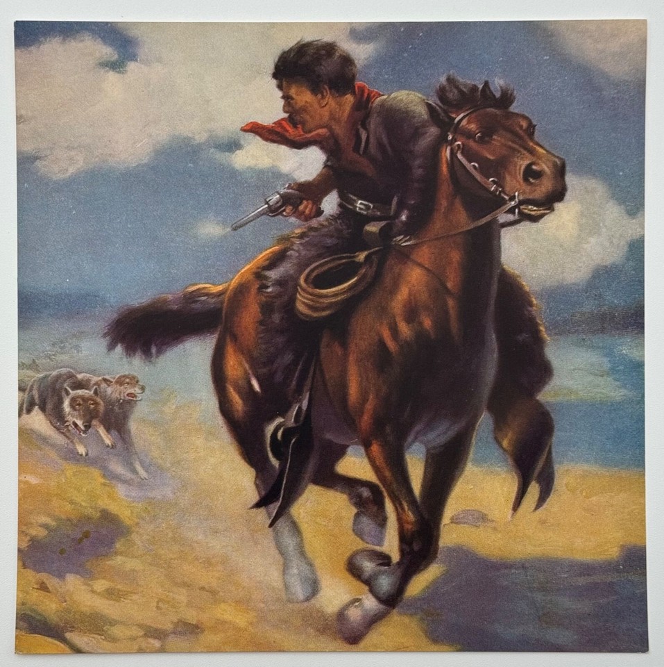 R. Atkinson Fox Western Print His Last Cartridge, Cowboy, Horse, Wolves ...