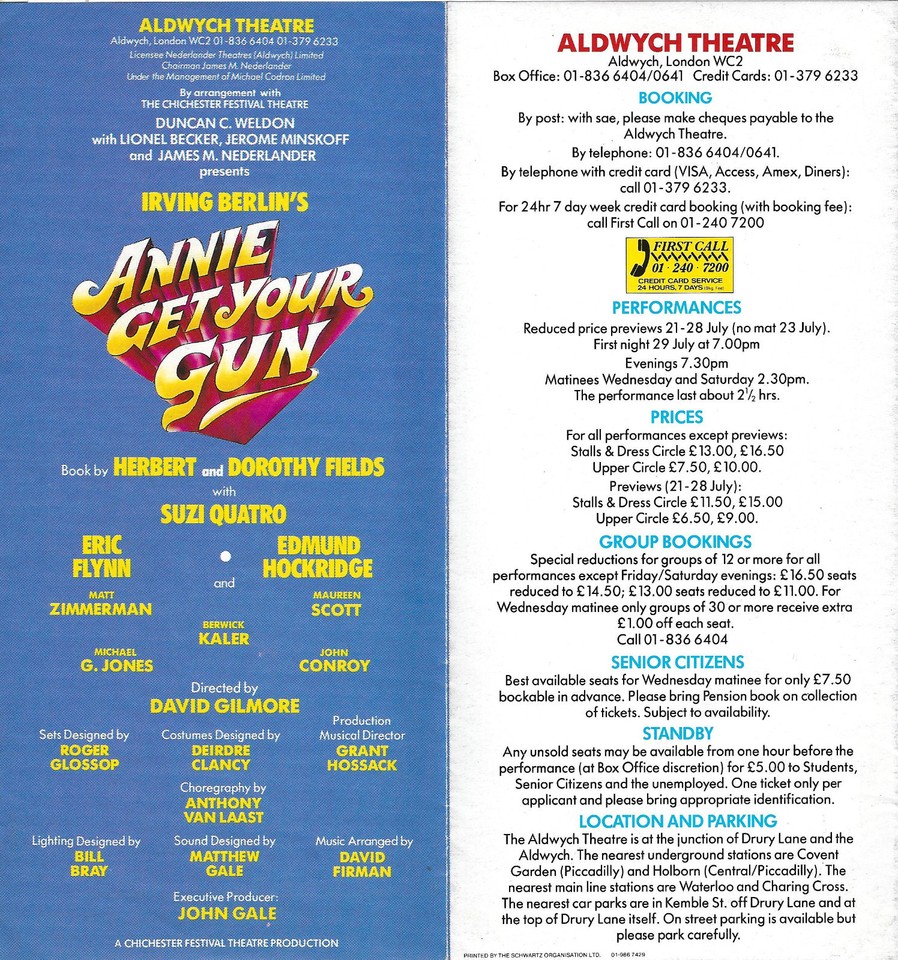 Suzi Quatro "ANNIE GET YOUR GUN" Eric Flynn / Irving Berlin 1986 London ...