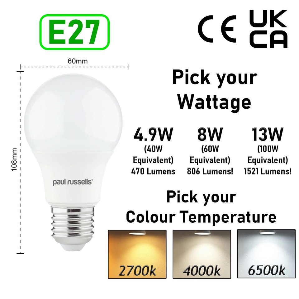 LED GLS LIGHT BULBS 40w 60w 100w WARM/COOL WHITE BC/B22 ES/E27 Bayonet ...