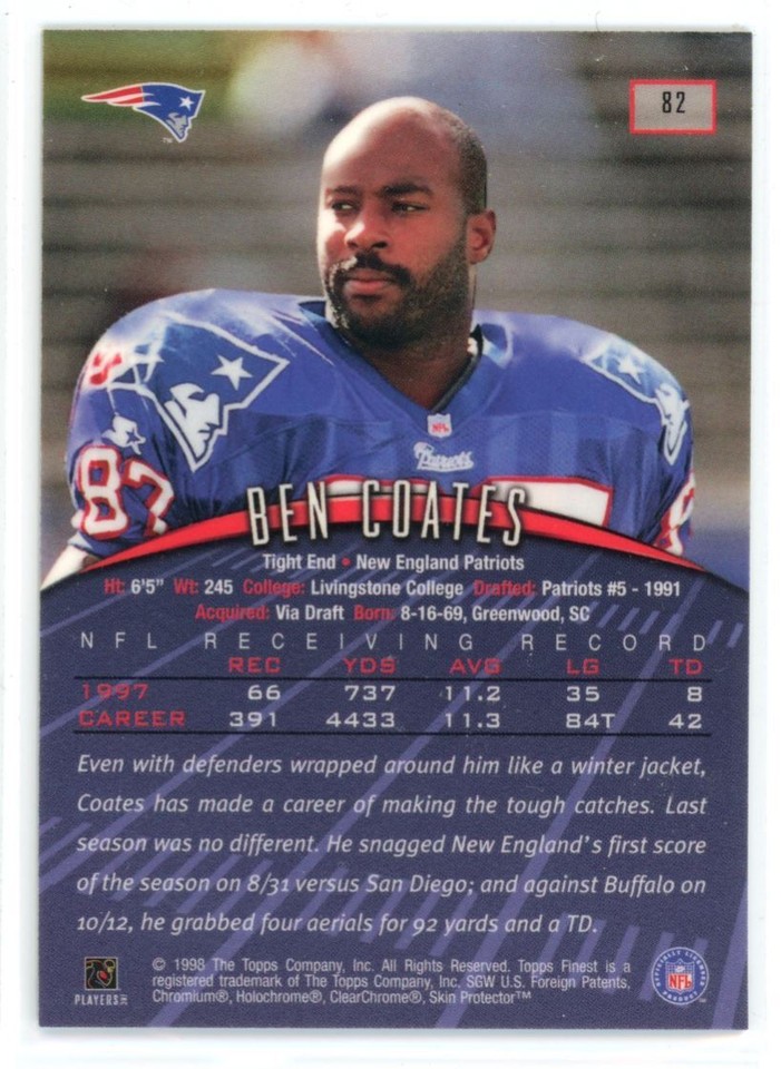 1998 Finest Ben Coates New England Patriots #82 | eBay