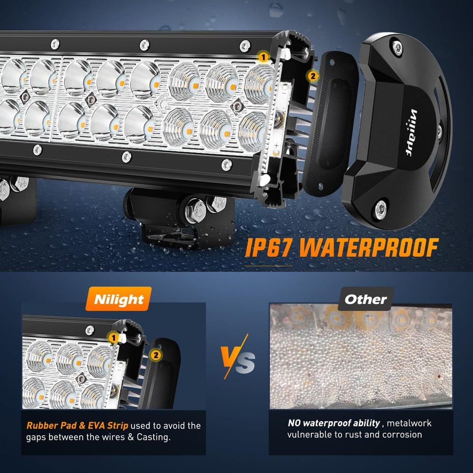 Nilight LED Light Bar 12 Inch 72W Spot Flood Combo Amber Beam Off Road ...