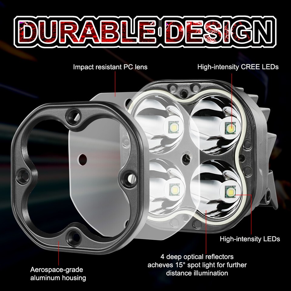 2x 3inch LED Cube Pods Work Lights Offroad SUV Truck Driving Spot Flood ...