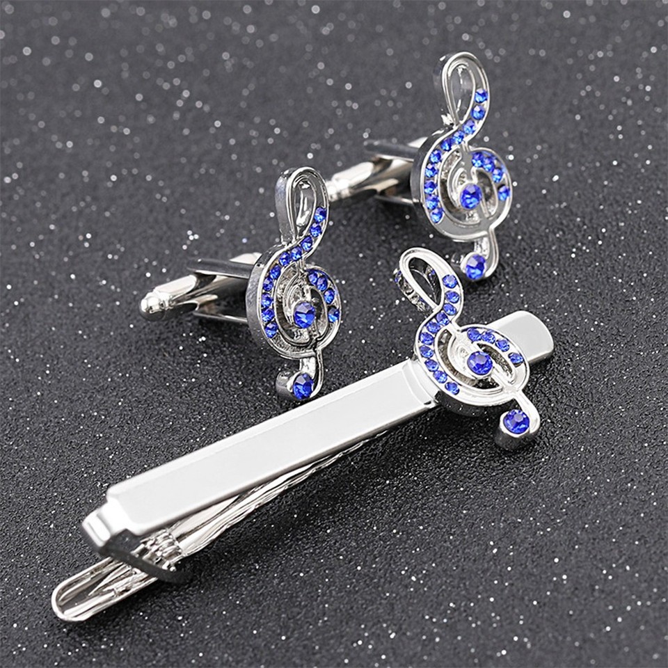 Business Flat Tie Clip Music Note Cufflinks Dress Shirt Clips for Men ...