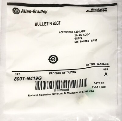 ALLEN BRADLEY 800T N419G 24-48 VAC VDC Green LED Lamp Bulb | eBay