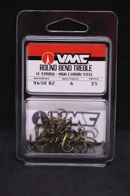 VMC 9650 Round Bend Treble Hooks Size 6 - Pack of 25 9650BZ-06 Bronze 1X Strong | eBay