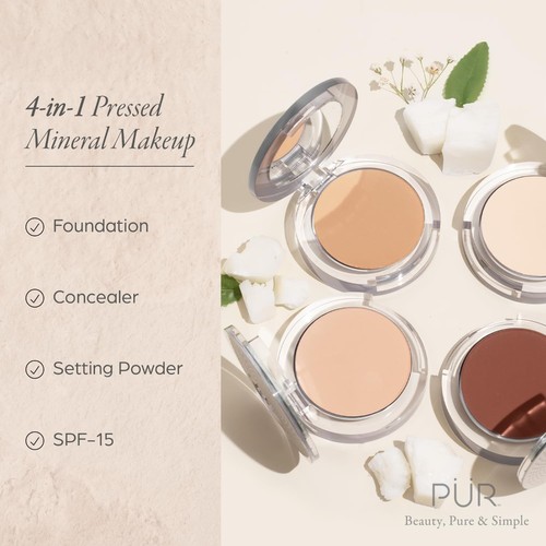 PUR Beauty 4-in-1 Pressed Mineral Makeup Powder Foundation with SPF 15 ...