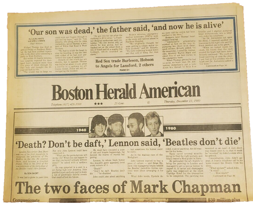 John Lennon The Beatles Boston Herald December 11 1980 New Full ...