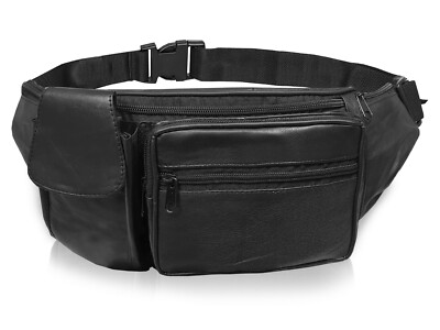 Extra Large Leather Bumbags, Black Bum Bag Pouch XL, Extends 52 inch ...