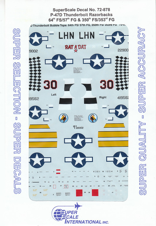 1/72 SuperScale Decals P-47D Thunderbolt Razorback 57th FG 353rd FG 72 ...